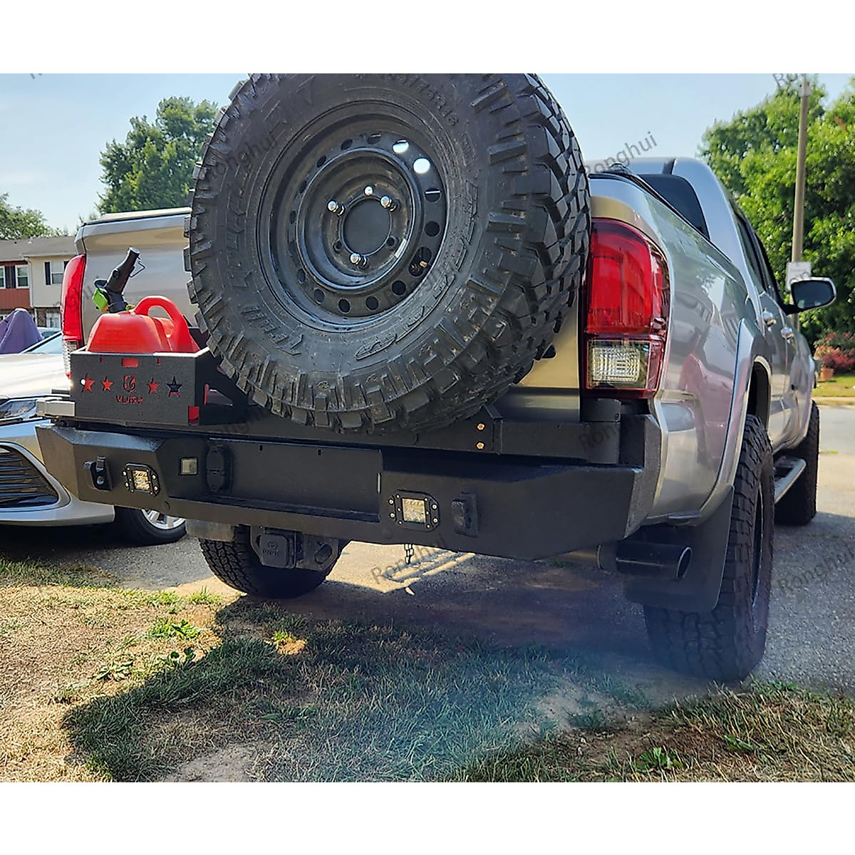 Ronghui Compatible with 2016-2023 3rd Gen Tacoma Rear Bumper with LED Lights and D-Rings and Tire Carrier