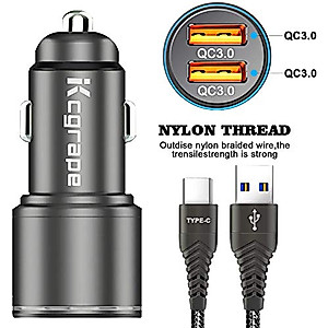 USB Car Charger,36W Dual Quick Charge 3.0 Car Adapter for Moto G Power/G Stylus 2022 2020 2021,G Fast/G Play/G100/G Pure,Edge Plus,Motorola One 5G Ace/Fusion+,G7 G8 Play Power,Z4 Z3,6ft Type C Cable