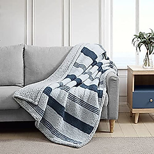 Nautica- Throw Blanket, Ultra Soft Plush Sherpa Home Décor, All Season Bedding (Saltmarsh Navy, 50 x 60)