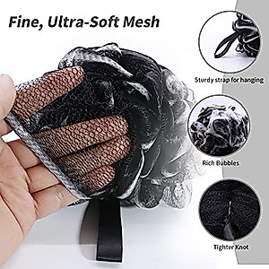Shower Puffs Loofahs Sponge for Body Wash, Bath Mesh Poufs Luffa sponges for Women Men Kids, Exfoliating Body Scrubber Shower Ball Buff Bath Scrunchies for Skin Cleansing, Large 75g XL 3pack
