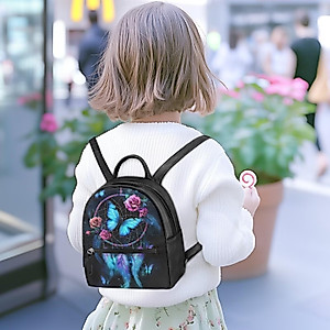 HUGS IDEA Sunshine Sunflower Skull Print Mini Leather Backpack Purse for Women Ladies with Shoulder Straps Casual Dailypacks