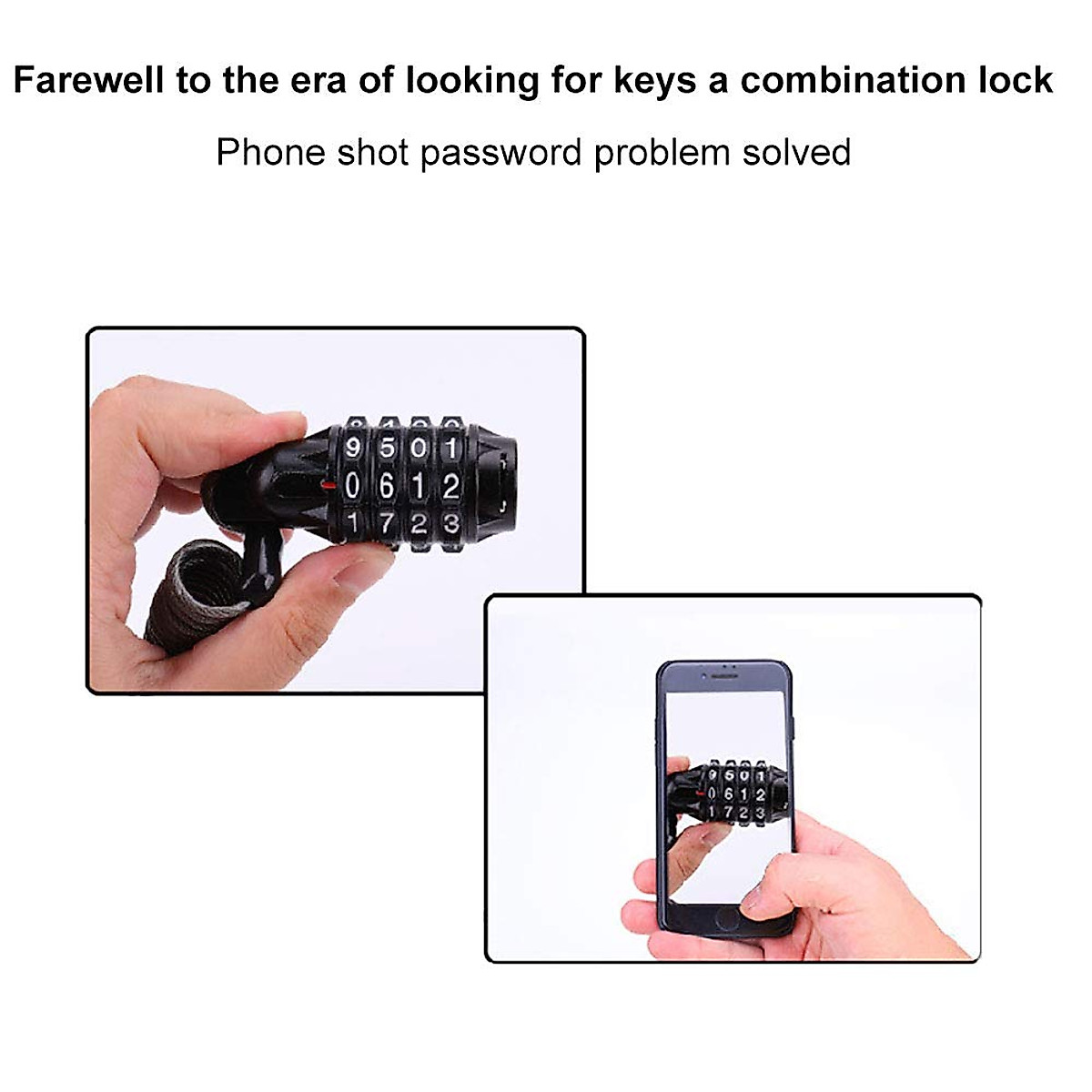 Bike Ring Lock Wire Steel Cable Lock,Multifunction Bicycle Steel Wire 4 Digit Password Anti-Theft Security Bike Lock for Motorcycle,Door, Gate, Fence, Grill Black Lock + Bag