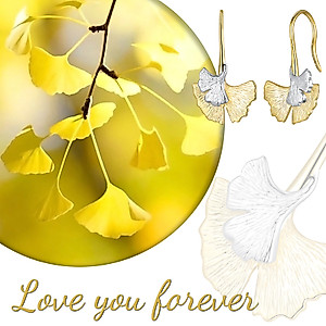 Silver Sunflower Heart Earrings for Women - 925 Sterling Silver Gold Sunflower/Daisy Heart Shape Dangle Earring for Women, You Are My Sunshine Dangling Earrings Jewelry (Ginkgo Leaf)