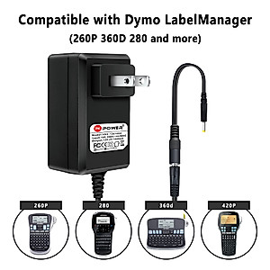PKPOWER AC Adapter Compatible with Dymo LabelManager 260P 360D 280 1815990, Power Supply for Label Manager LM-280 1754490 420P 1768815 Printer Cord Cable Charger