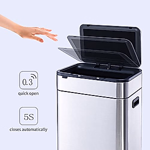 ELPHECO Stainless Steel Kitchen Trash Can 12 Gallon Brushed Stainless Steel Motion Sensor Trash Can Without Inner Bucket, Large Capacity Motion Kitchen Trash Can with Wooden Legs