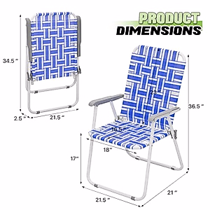 Magshion Folding Webbed Lawn Beach Chair for Adults, Lightweight Steel Frame, Portable Outdoor Camping Chairs for Fishing, Patio, Yard & Garden, Support to 250 lbs (2-Pack, Blue)
