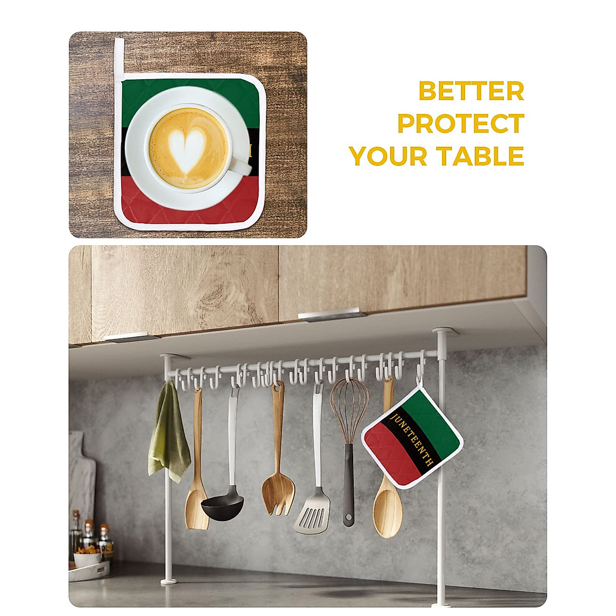 5Pack Pot Holders Cotton Heat Resistant Oven Hot Pads, American Juneteenth Potholder Machine Washable Cloth Potholders for Daily Kitchen Baking and Cooking with Hanging Loops - Red Black Green Stripe