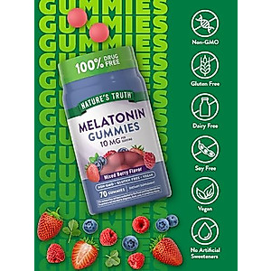 Nature's Truth Melatonin Gummies 10mg | 70 Count | Berry Flavor | Vegan, Non-GMO, and Gluten Free Supplement