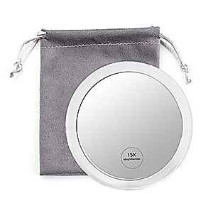 Glam Hobby15X Magnifying Mirror – Use for Makeup Application - Tweezing – and Blackhead/Blemish Removal – 6.3 Inch Round Mirror with Three Suction Cups for Easy Mounting