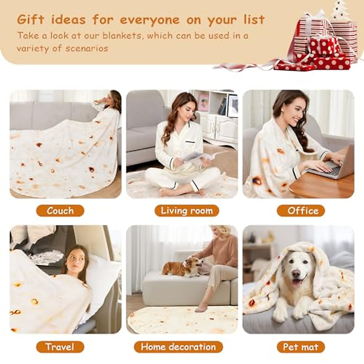 Outivity Tortilla Blanket for Adult, 71 Inches Tortilla Blanket Adult Size, Tortilla Throw Blanket, Funny Blanket for Adult, Giant Round Food Throw Blanket for Bed, Couch