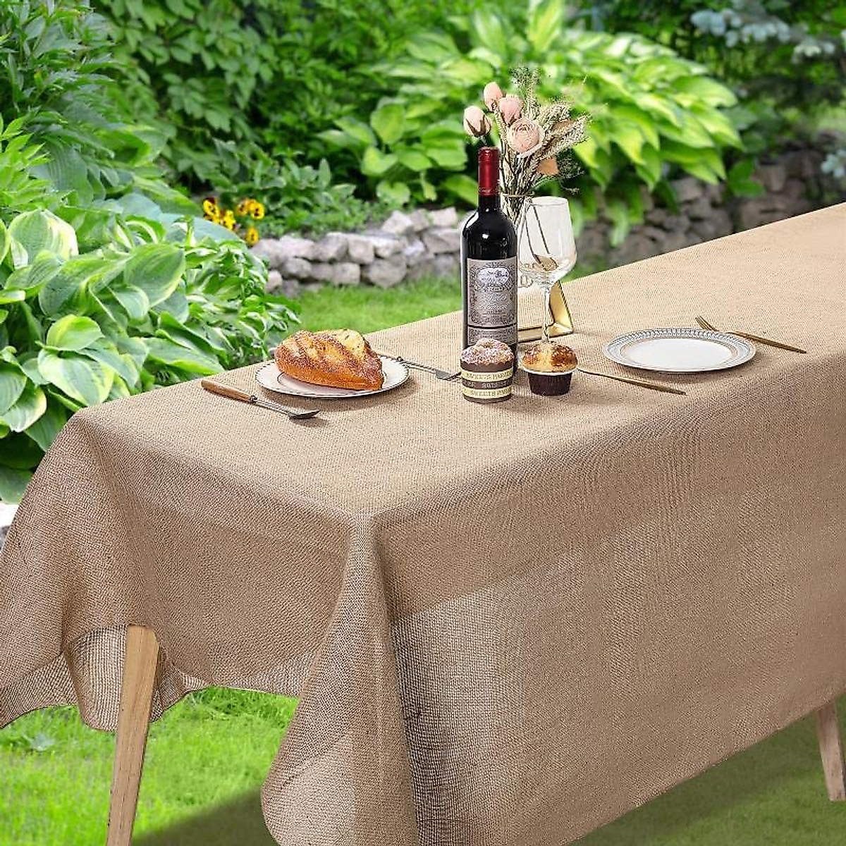 ArtOFabric Natural Burlap Tablecloth 60 Inches X 108 Inches