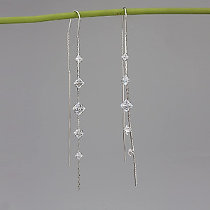 Threader Dangle Earring Long Chain Twist Curved Tassel Earring Star Butterfly Cubic Zirconia Gold Silver Drop Earring for Women Girl (Threader Earring-A)