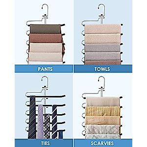 CINKSY Pants Jeans Hangers Space Saving 5 Layers Clothes Hangers with Non-Slip Foam Padded Swing Arm Trousers Hangers Heavy Duty Multi-Layer Pants Rack for Slacks Scarf - 2 Pack