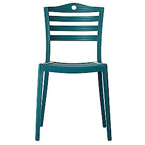 Fabulaxe Stackable Modern Plastic Indoor and Outdoor Dining Chair with Ladderback Design for All Weather Use, Blue Set of 4