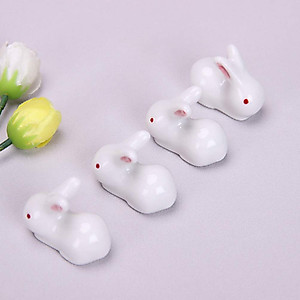 BESTOYARD 6 Pcs Mini Cute Rabbit 2 Inch Ceramic Chopsticks Stand Rest Bunny Shape Chopsticks Rack Stand Spoon Fork Holder Easter Party Dinning Table Decoration