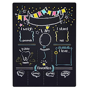 Monthly Baby Milestone Chalkboard, First Year Boy and Girl Age Tracking Growth Sign (11.6 x 15.6 in)