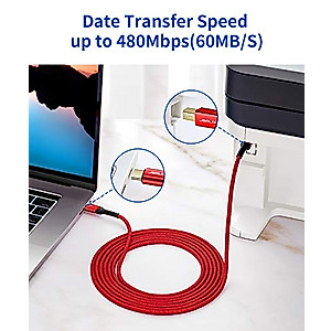JSAUX USB B to USB C Printer Cable 10ft, USB C to USB B Printer Cable Nylon Braided, USB C MIDI Cable Compatible for MacBook Pro, HP, Epson, Canon, Brother, Lexmark, Xerox Printers and Scanner-Red