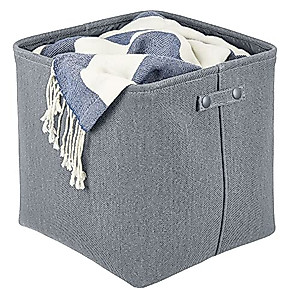 mDesign Soft Cotton Fabric Bathroom Storage Bin with Handles - Organizer for Towels, Toilet Paper Rolls - for Closets, Cabinets, Shelves - Textured Weave, 2 Pack - Charcoal Gray
