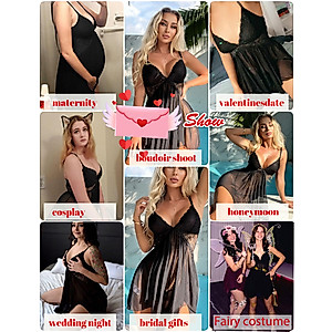 Avidlove Sexy Lingerie for Women Lace Babydoll Naughty Lingerie Dress Exotic Boudoir Outfits(Black,L)