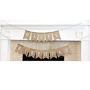 Shimmer Anna Shine Happy Birthday Burlap Banner, Hearts Burlap Banner and First Birthday ONE High Chair Banner for Baby Boy and Girl Cake Decor for Birthday Party Decorations (White Print)