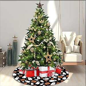 Halloween Tree Skirt Black Halloween Ghost Pumpkins Tree Skirt 48 Inch Halloween Tree Skirts Tree Mat for Halloween Indoor Outdoor Decorations