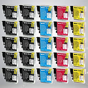 4Benefit (Set of 25) Compatible LC-61 LC61 Ink Cartridge LC 61 (10BK+5C+5M+5Y) Replacement for Brother LC61BK LC61C LC61M LC61Y Used for MFC-290C MFC-495CW MFC-490CW MFC-6490CW Inkjet Printer