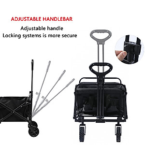 Wagon Cart Foldable Beach Wagon Large Capacity with Wheels Collapsible Wagon Heavy Duty Folding Wagon Portable for Camping Travel Sports Fishing (Black M)