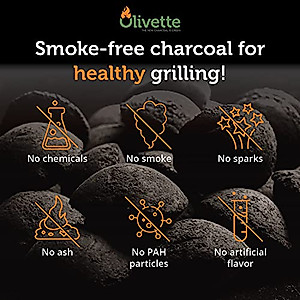 Olivette Organic Charcoal Briquettes for Grilling BBQ, USDA Organic Certified | 100% Recycled Olive Tree Byproducts