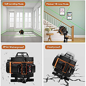 16 Lines Laser Level with Target Plate, Elikliv 4d 360 Self-Leveling Laser Level, Green Beam Laser Level Horizontal Vertical with 2 Rechargeable Battery for Home Improvement Layout Work