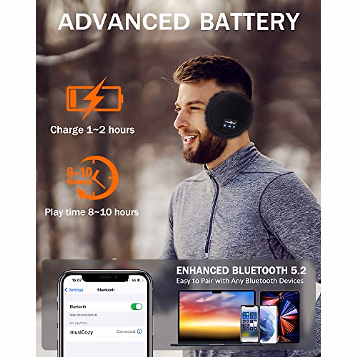 MUSICOZY Sleep Headphones Bluetooth Headband Sleeping Headphones Sleep Mask, Wireless Bluetooth Ear Muffs for Side Sleepers Men Women Travel Cool Tech Gadgets Unique Gifts Boys Girls, Pack of 2