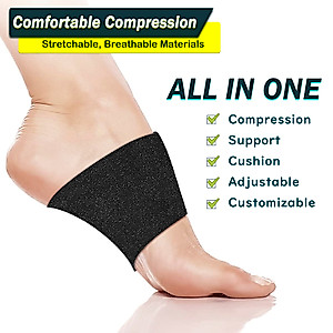 Plantar Fasciitis Pain Arch Support Sleeves Brace【Updated Version】 Adjustable Compression Arch Inserts, Orthotic Inserts Support for Flat Feet, Fallen Arches, High Arch, Heel Pain, Women and Men (Arch Support Pads, M 8.5-12 / W 10-13)