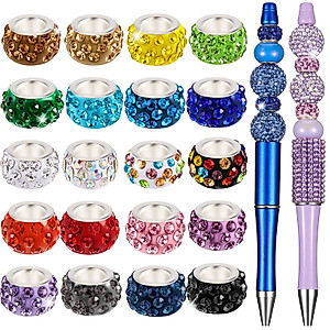 Junkin 120 Pieces Large Hole Beads Rhinestone European Beads for Pens Making Bulk 11mm Crystal Charm Spacer Beads for Beadable Pens Jewelry Making Supplies DIY Crafts Bracelet(Multicolor)