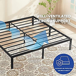 HiBed King Bed Frame, 14” Height Noise Free Metal Platform, Lightweight Heavy Duty Steel Support Up to 4500 lbs, Box Spring Free Design, Steel Slat Supports, Easy Assembly Tool-Free,Black