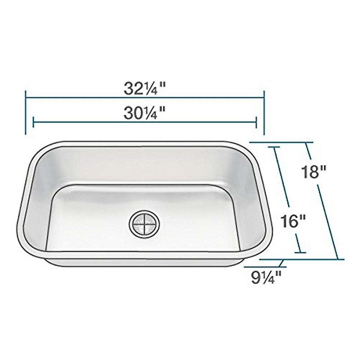 MR Direct 3218c Stainless Steel 3218C-18 Undermount 32-1/4 in. Single Bowl Kitchen Sink, 18 Gauge