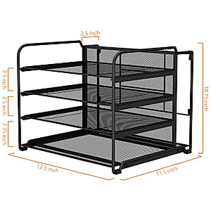 CAXXA 4 Tier Mesh Document Trays with Vertical Upright Section for Hanging File Holders, Mesh Office Supplies Desk Organizer, Black