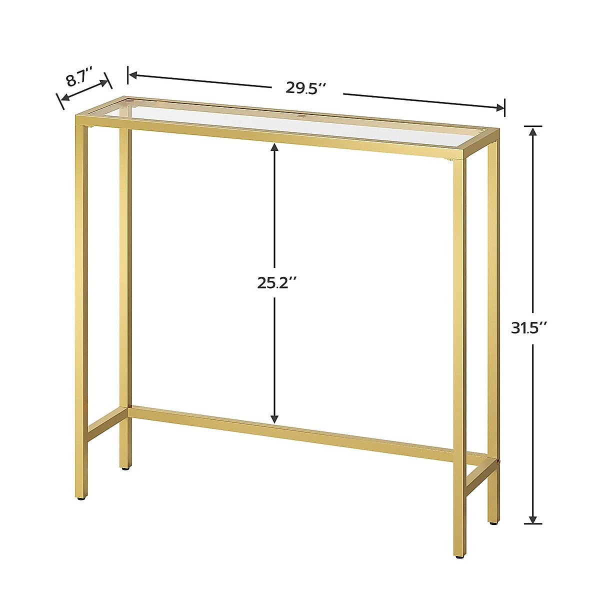 HOOBRO 29.5" Narrow Console Table, Tempered Glass Sofa Table, Small Side Table, Modern Entryway Table, for Entrance, Living Room, Foyer, Hallway Bedroom, Gold GD07XG01