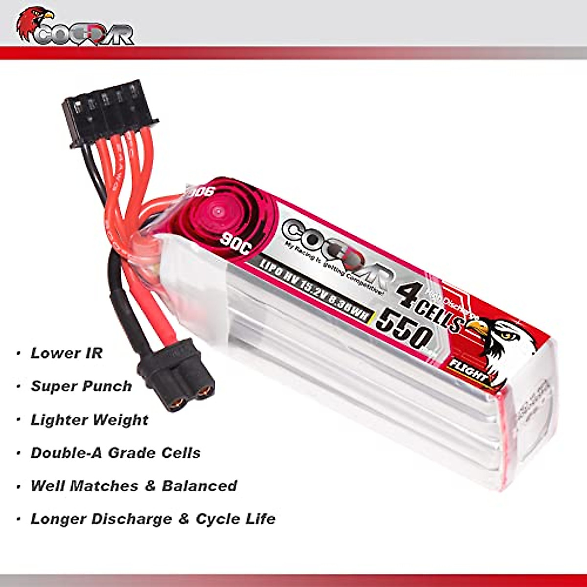 CODDAR 2 Packs 550mAh 4S 15.2V 90C HV LiPo Battery with XT30 Connector for RC Racing Drone FPV Quads Quadcoper Like Brushless Torrent 110 Beta FPV Beta 85X Whoop