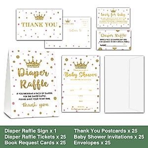 Baby Shower Cards Kit,A Little Princess Set of 25 Baby Shower Invitations with Envelopes, Book Request Cards for Baby Shower,Pink & Gold Baby Shower Party Favor Decoration(11)
