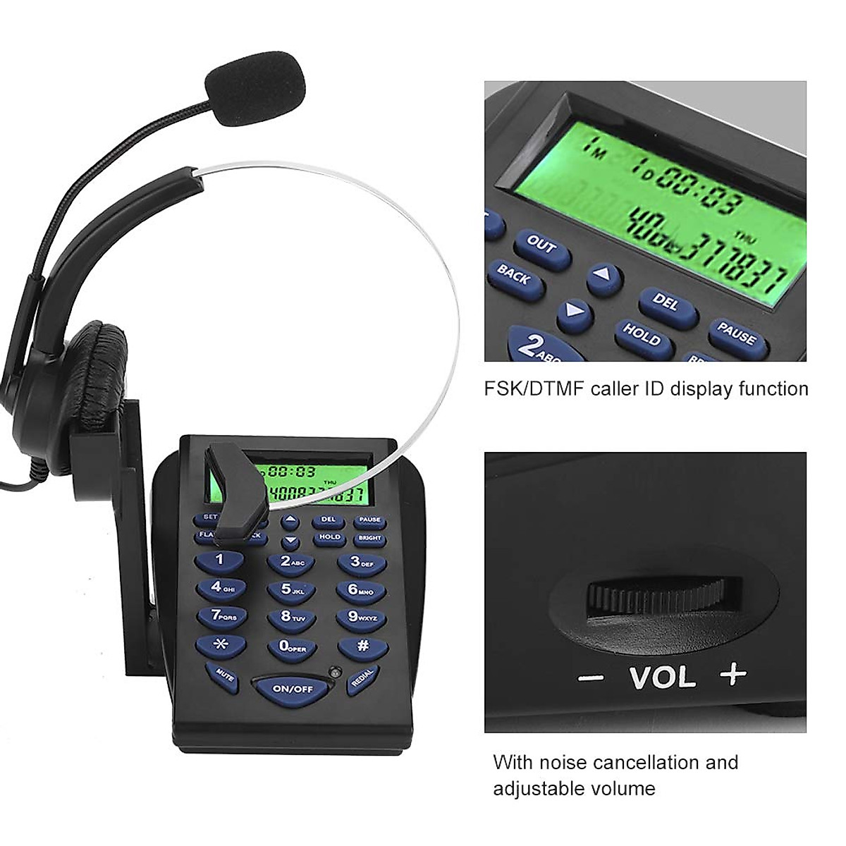 Traffic Headset, Multi-Function Business Office Answering The Phone Headset to Eliminate Noise, Smart Calls. Caller ID Feature, Suitable for The Attendant to Answer The Call.