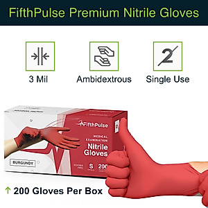 Light Burgundy Nitrile Disposable Gloves - 200 Count - 3 Mil Nitrile Gloves X Small - Powder and Latex Free Rubber Gloves - Surgical Medical Exam Gloves - Food Safe Cooking Gloves