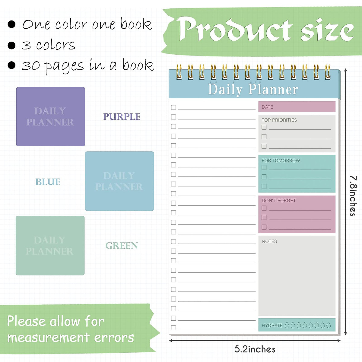 Hotop 3 Pack 90 packs To Do List Notepad Daily Planner Notebook Undated Tear off Checklist for Christmas gift Office Schedule Agenda (Classic Style, 5.1x7.9 Inch)