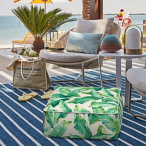 Melody Elephant Inflatable Stool Ottoman Pouf, All Weather Round Footrest Footstool 23 x 23 x 9 Inch Square Ottoman, Portable Ottoman for Garden Patio Indoor Outdoor,Swaying Palms