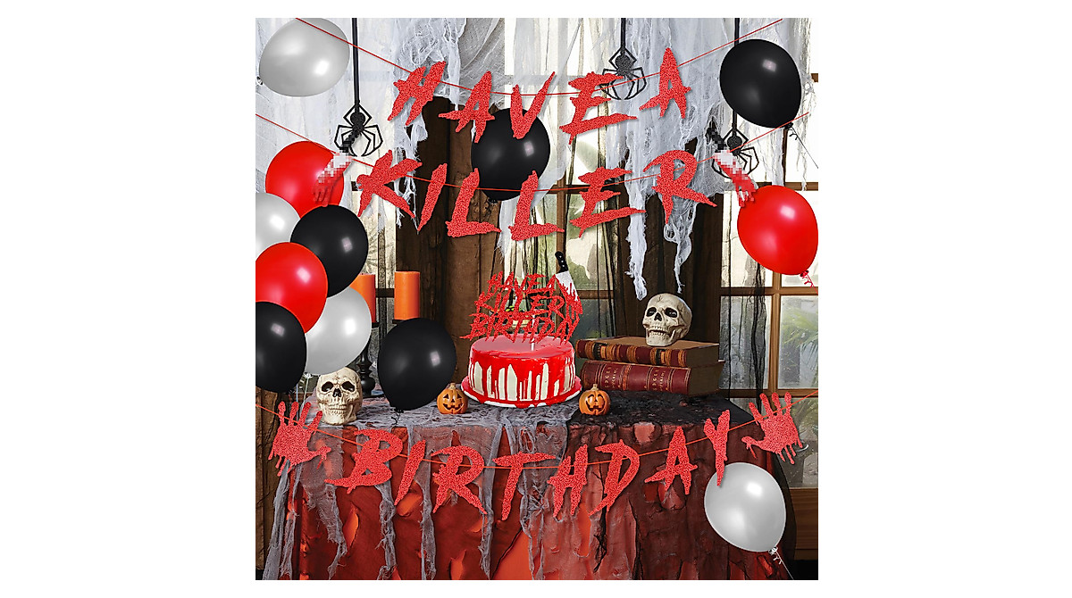 Killer Birthday Banner & Cake Topper | Halloween Horror Party Decor