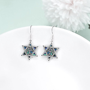 YFN Star of David Earrings Sterling Silver Tree of Life Dangle Earrings Abalone Shell Jewish Jewelry Gifts for Women Star Of David Jewelry for Hanukkah