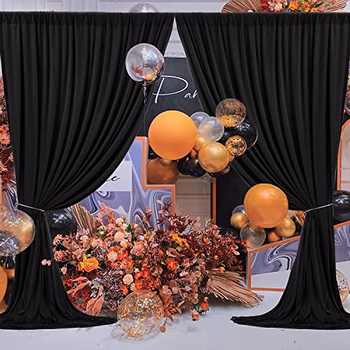 10 ft x 8 ft Wrinkle Free Black Backdrop Curtain Panels, Polyester Photography Backdrop Drapes, Wedding Party Home Decoration Supplies