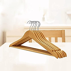 Coat Hangers 5Pcs Sturdy Good Load-Bearing Shirt Wooden Hanger Clothes Drying Racks (Wooden Color 5PCS)