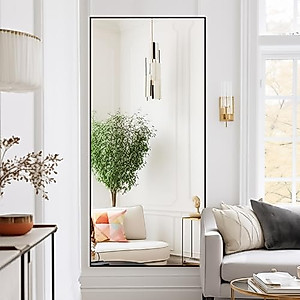 Beauty4U 71" x 32" Large Full Length Mirror with Stand, Black Wall Mounting Full Body Mirror, Metal Frame Full-Length Tempered Mirror for Living Room, Bedroom