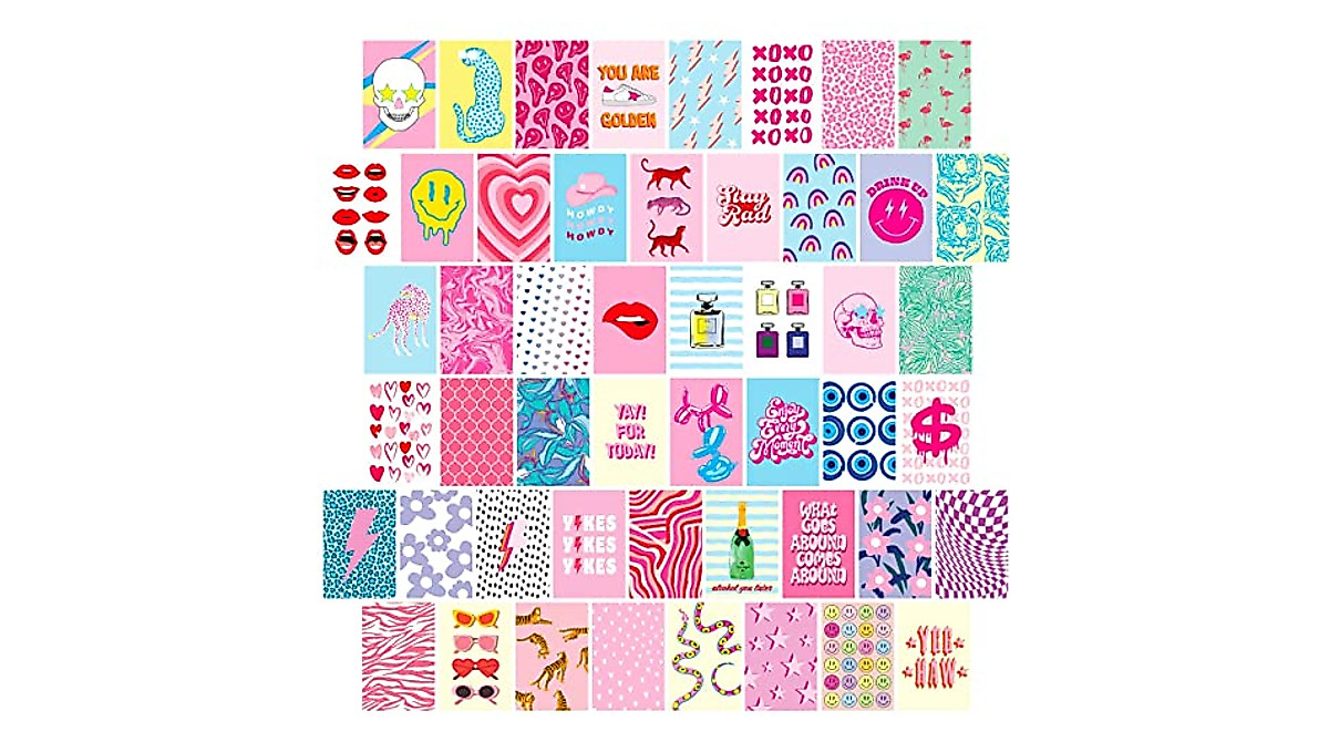 Preppy Room Decor Collage Kit - 50 Trendy Wall Art Prints