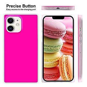 Omorro for Neon Phone Square iPhone 11 Case for Women And Men, Bright Fluorescence Luxury Designer Flexible Soft Slim TPU Rubber Gel Bumper Square Edge Protective Hot Pink Girly Square Phone Case