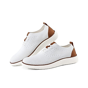 VILOCY Men's Dress Sneakers Oxfords Casual Business Shoes Lace Up Lightweight Walking Knit Mesh Fashion Sneakers White,EU44